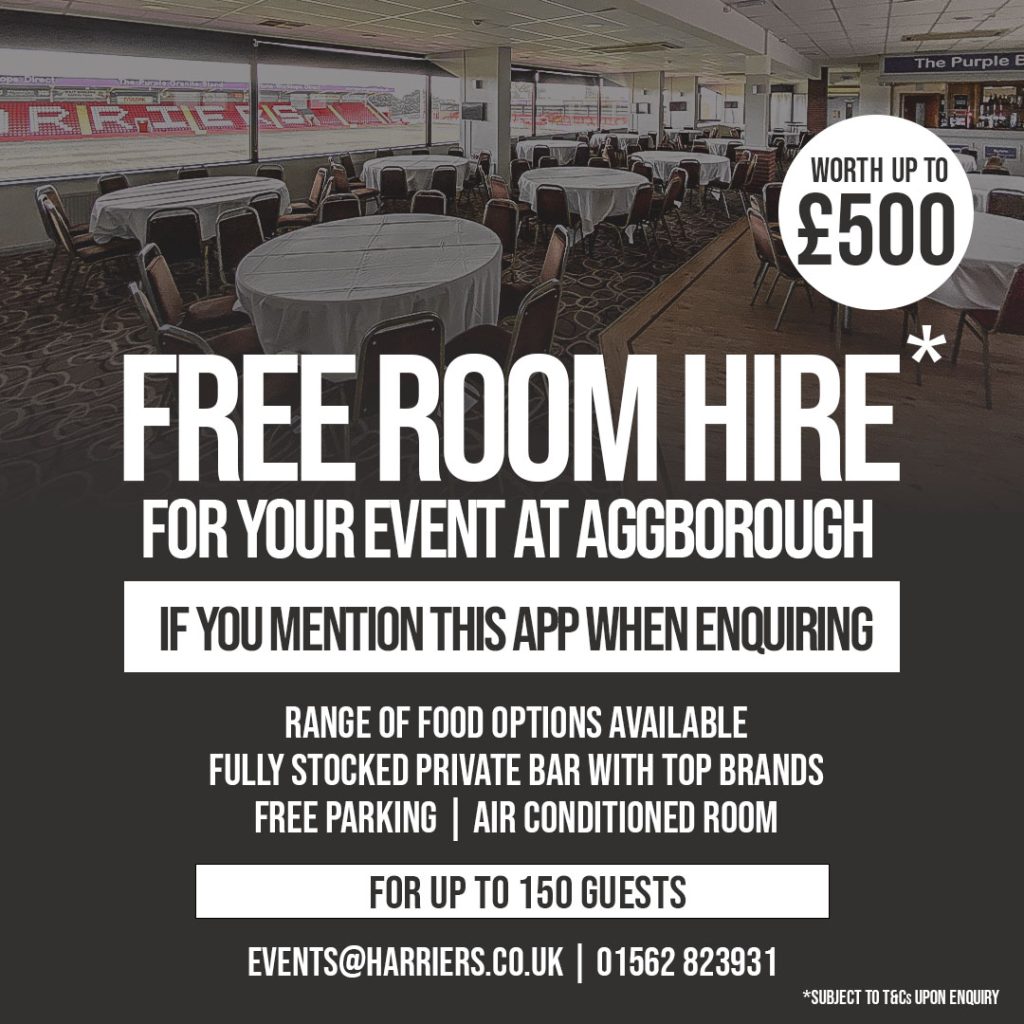 FREE ROOM HIRE - Official Website of the Harriers - Kidderminster ...